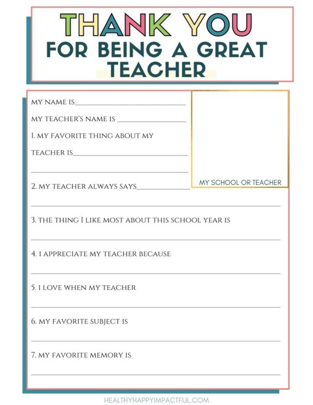Free Thank You for Being a Great Teacher Appreciation Printable