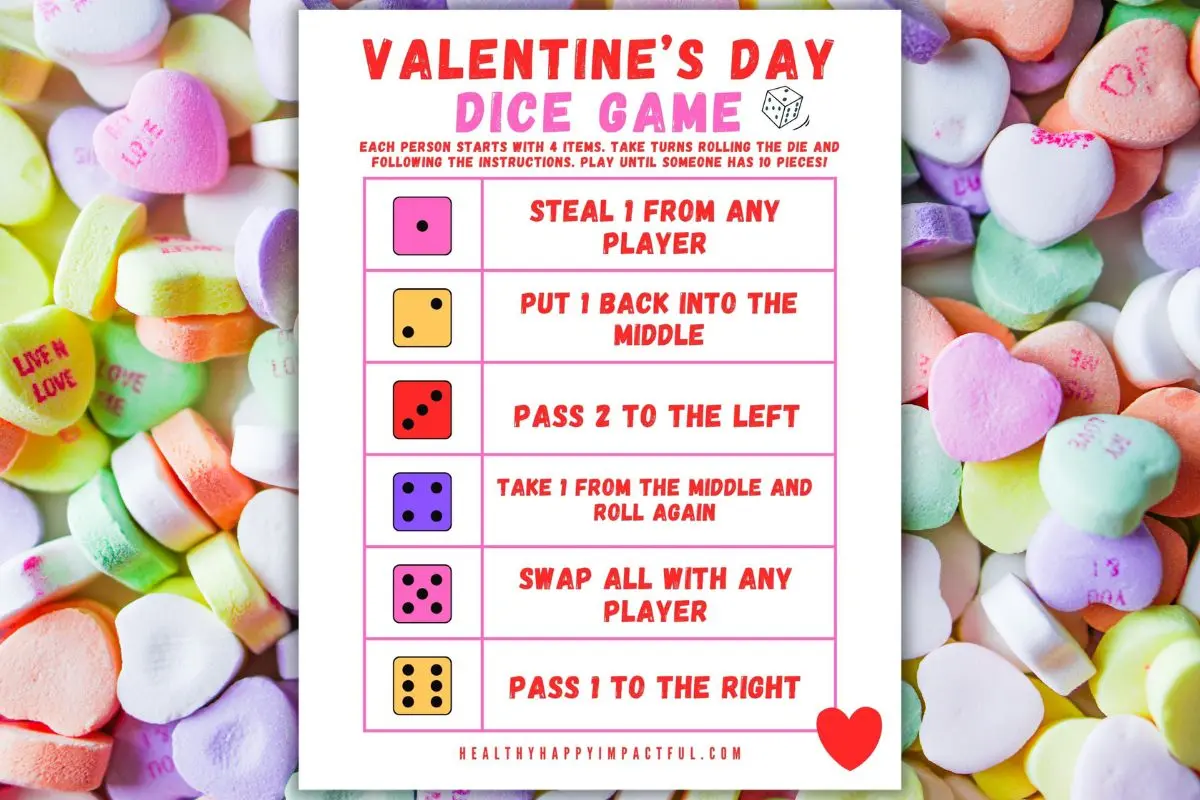 Candy Heart Dice Game For Valentine's Day - Healthy Happy Impactful