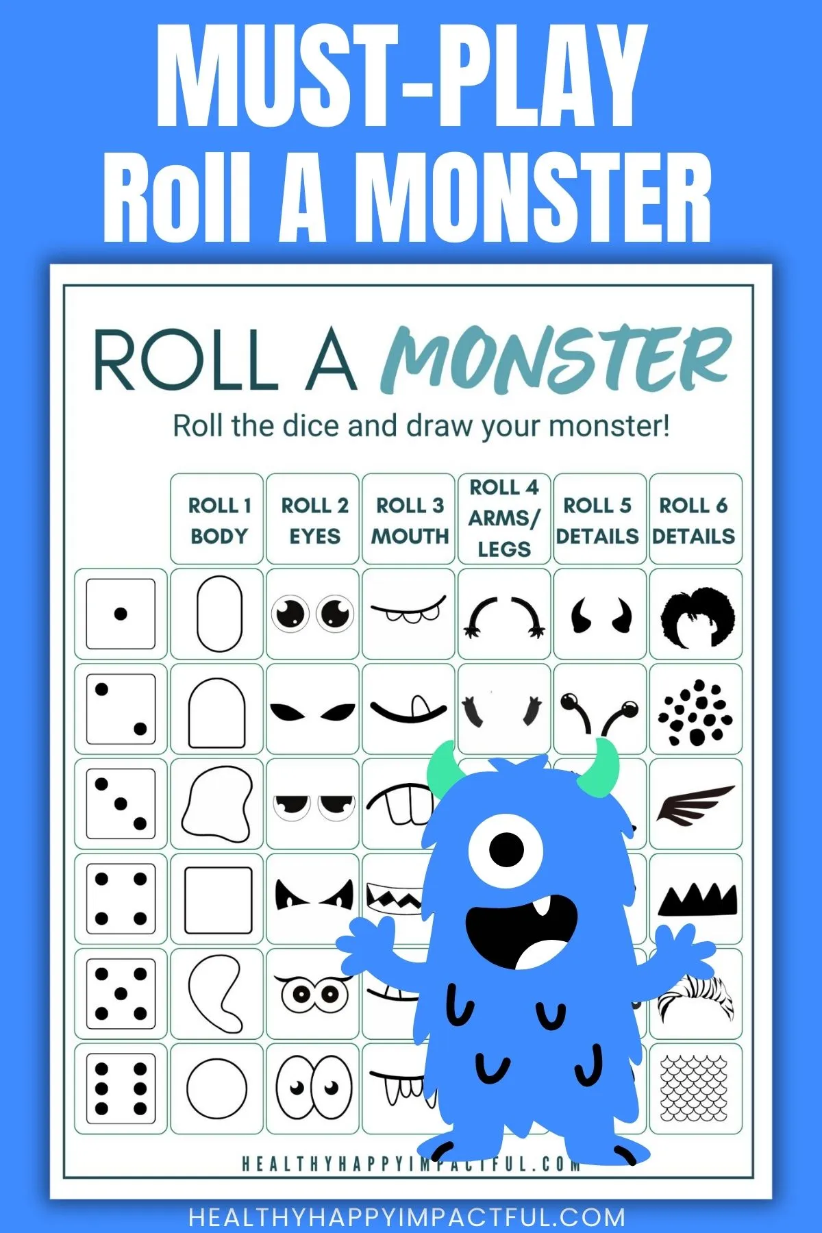 Roll A Monster Dice Game (A Silly Free Printable Kids Love!) - Healthy ...
