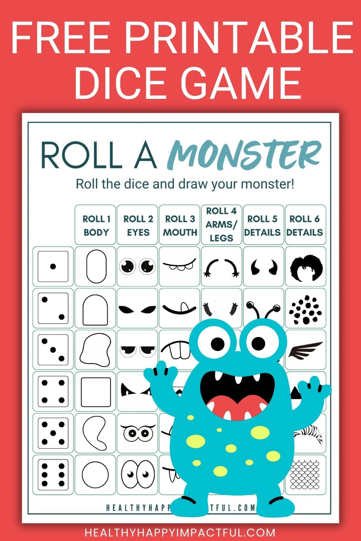 Roll A Monster Dice Game (A Silly Free Printable Kids Love!) - Healthy ...