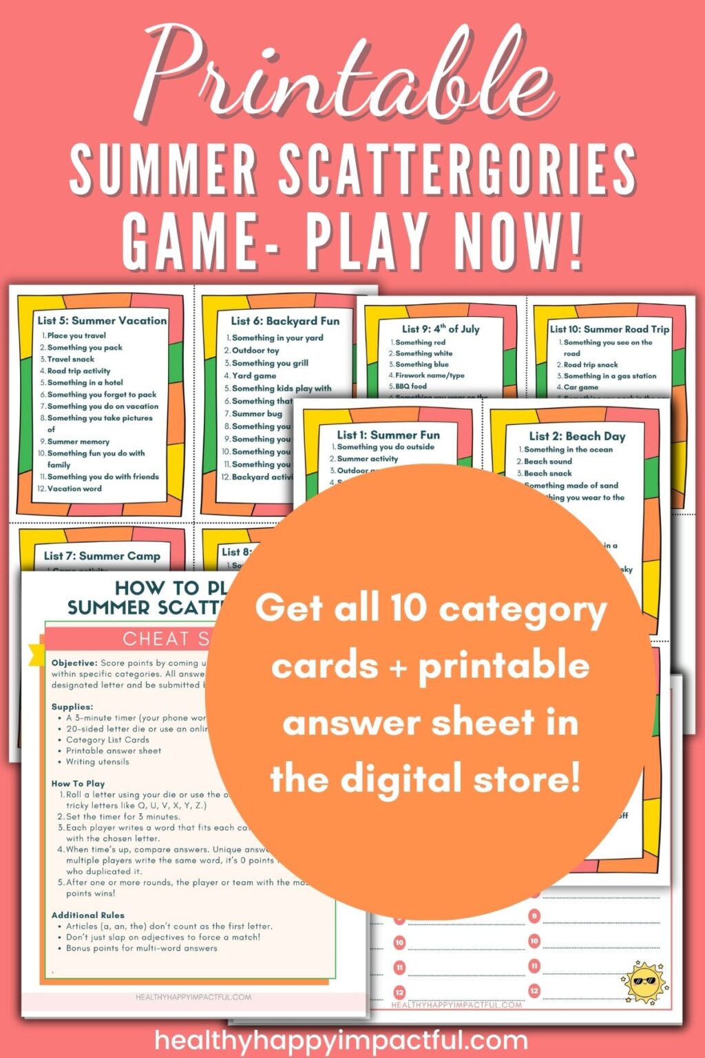 Summer Scattergories Game (+Free Printable Answer Sheet)