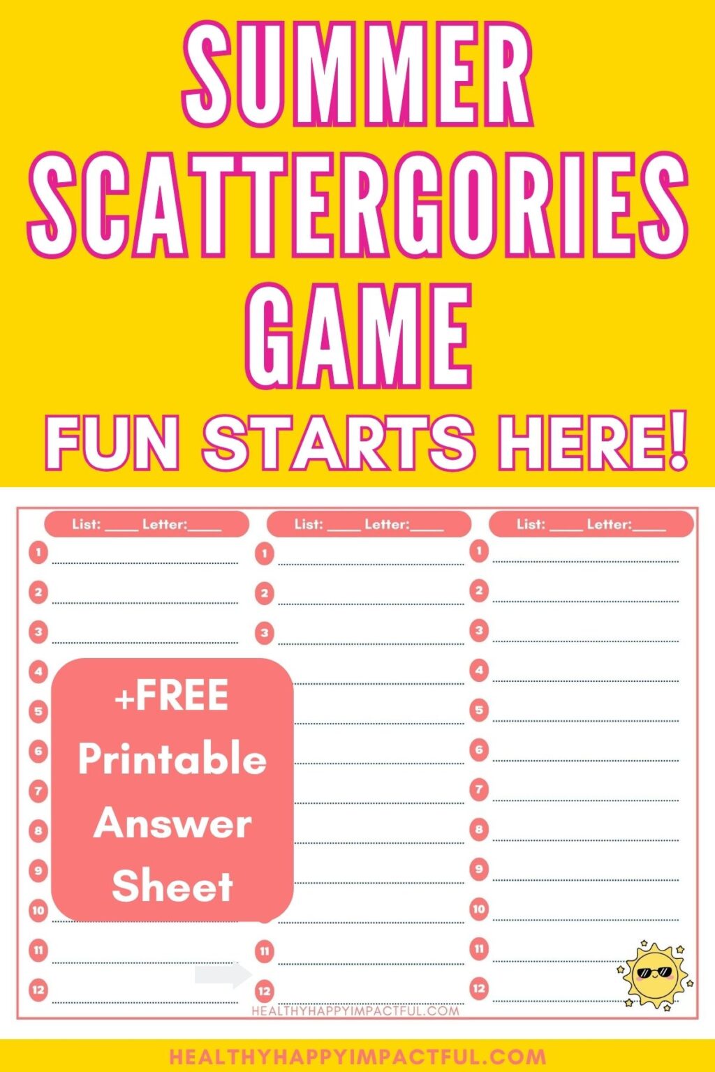 Summer Scattergories Game (+Free Printable Answer Sheet)